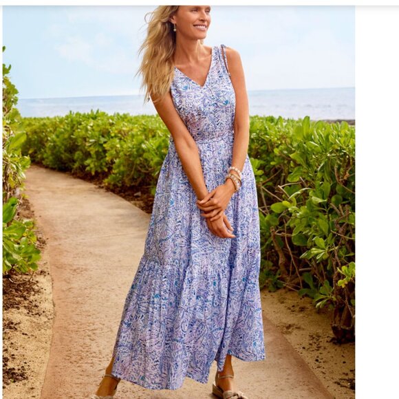 Talbots | Dresses | Talbots Tiered Maxi Sundress Watercolor Medallions ...